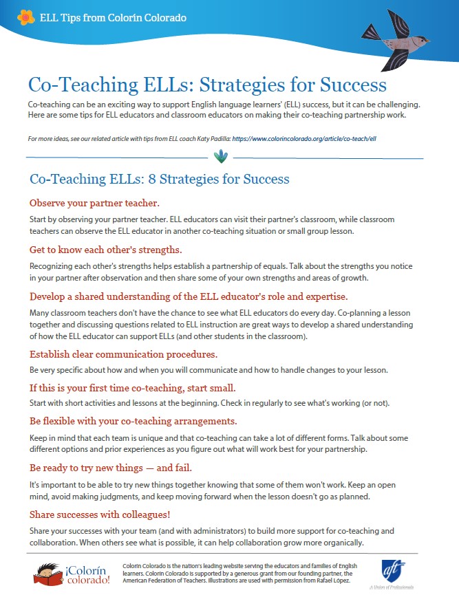 Co-Teaching ELLs: 8 Strategies for Success | Colorín Colorado