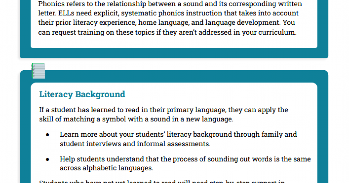 Phonics Instruction for ELLs: Tip Sheet | Colorín Colorado